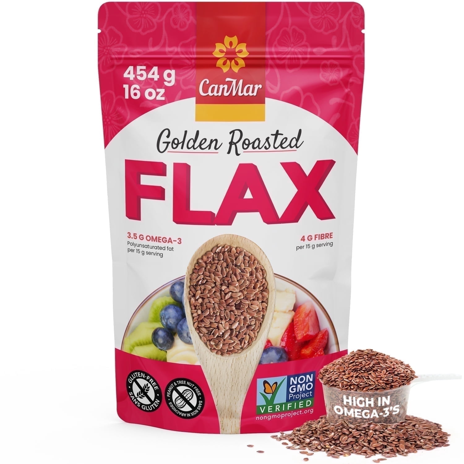 Canmar Golden Roasted Organic Flaxseed, Whole – Kosher, Vegan, Non-GMO ...