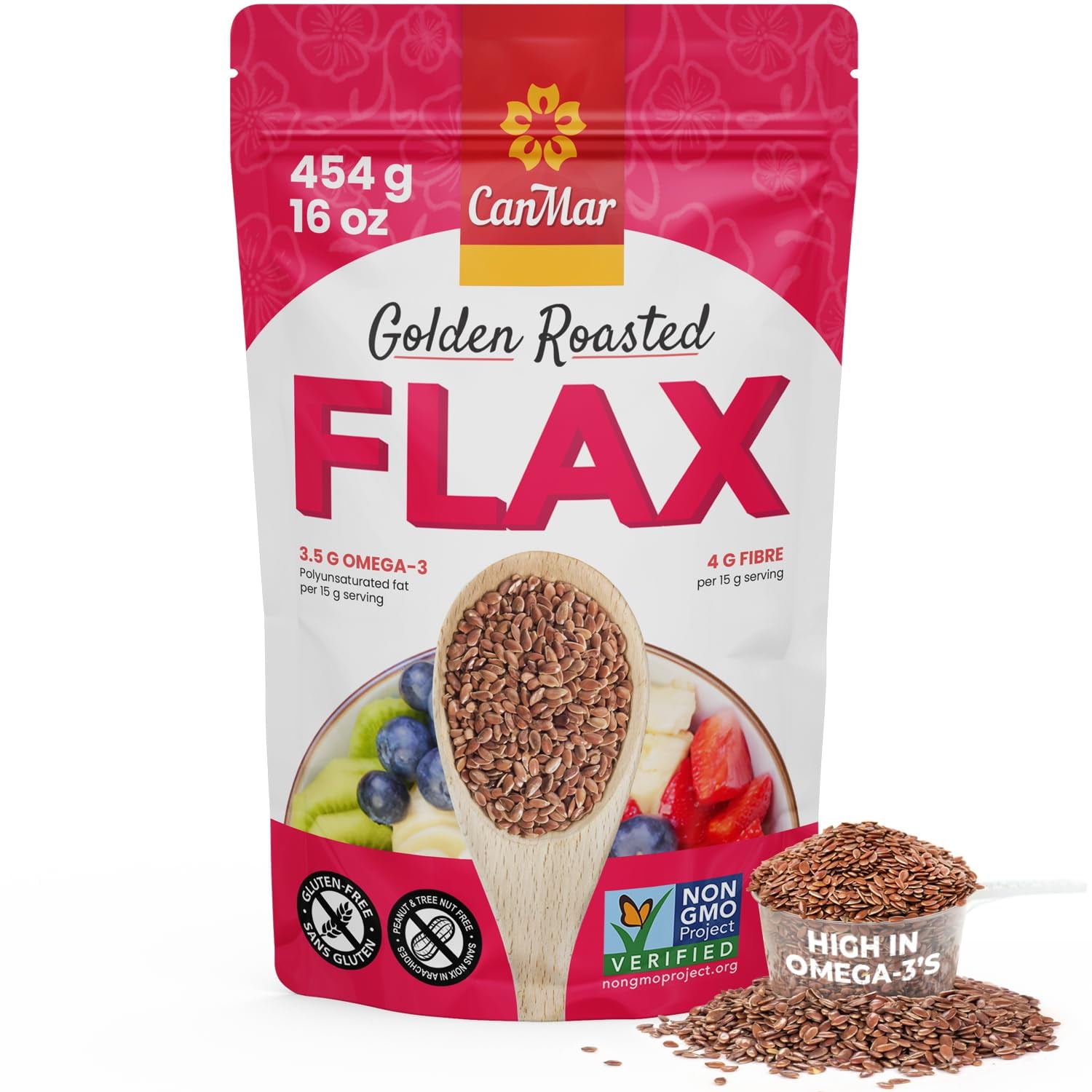 CanMar Golden Roasted Whole BDF32 Flax Seeds 16 oz (1 lb), Non-GMO ...