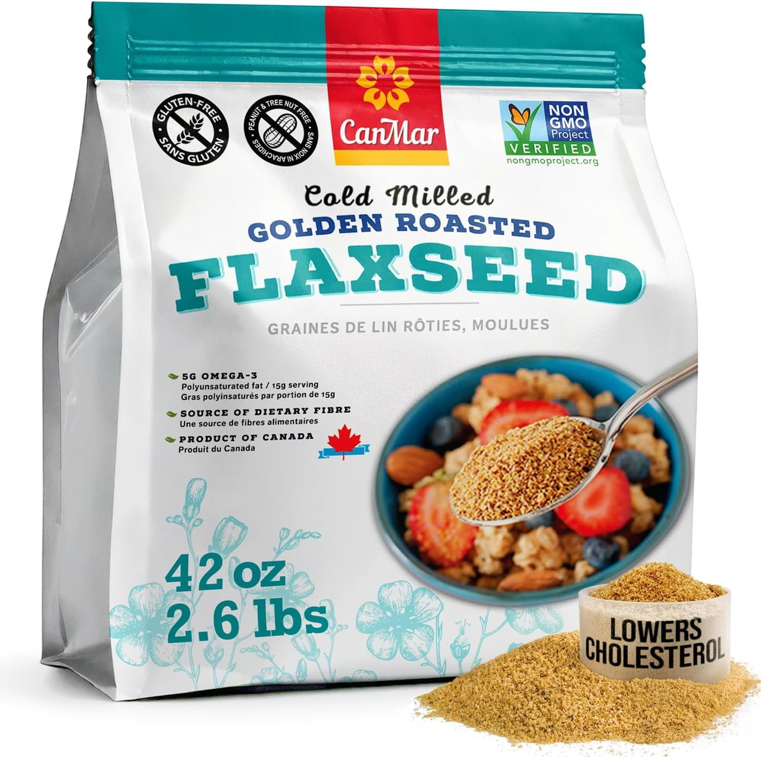 CanMar Ground Milled Golden KEF28 Roasted Organic Flaxseed, 42 oz ...