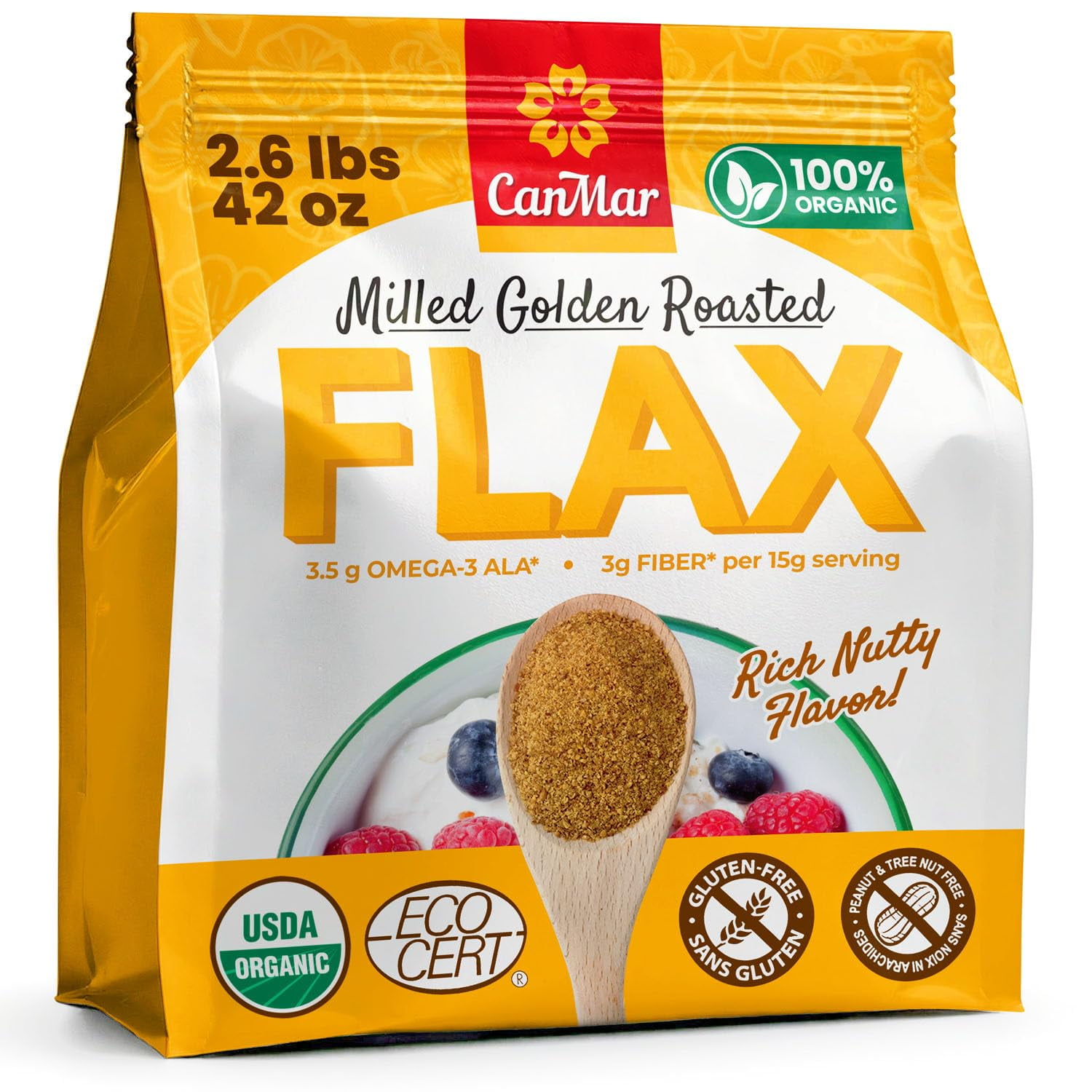 CanMar Ground Milled Golden MFF30 Roasted Organic Flaxseed, 42 oz ...