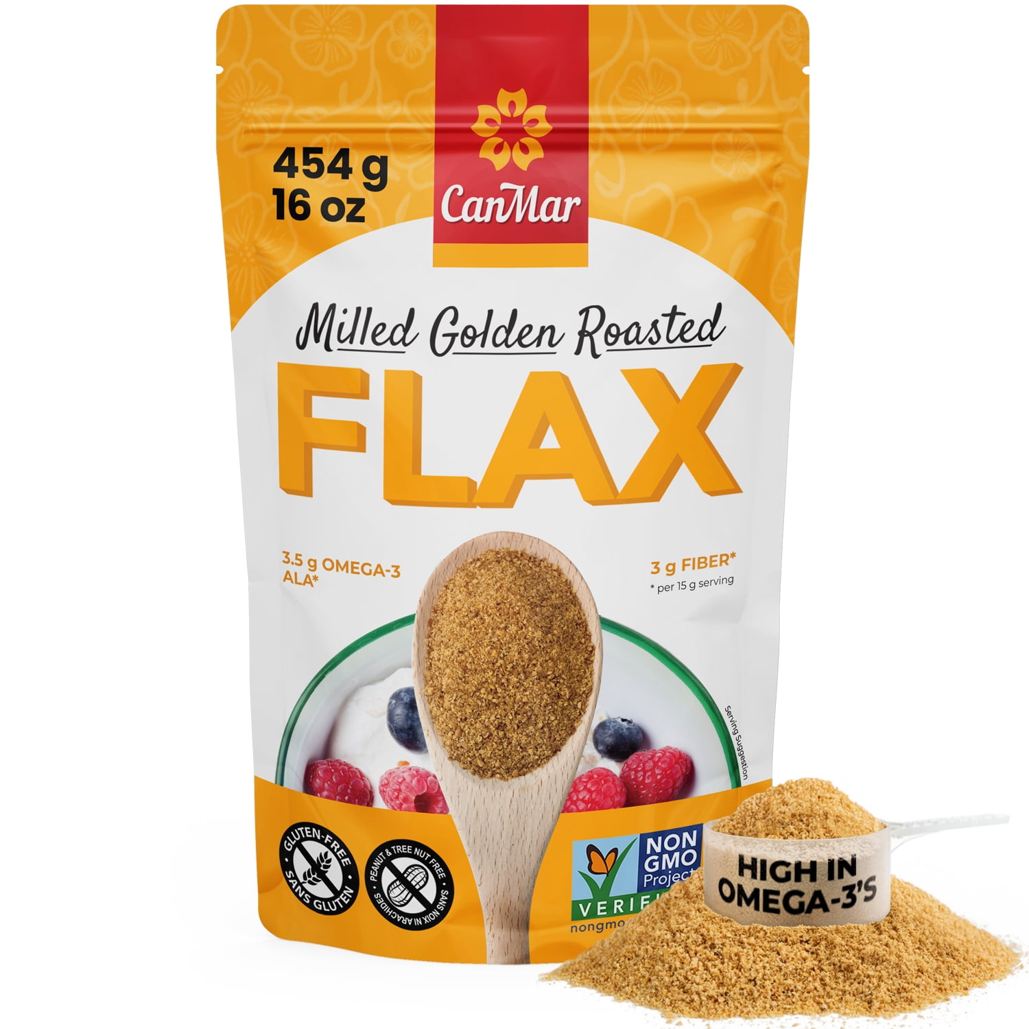 CanMar Ground Milled Golden Roasted Flax Seed (1lb) 16oz Vegan Flaxseed ...