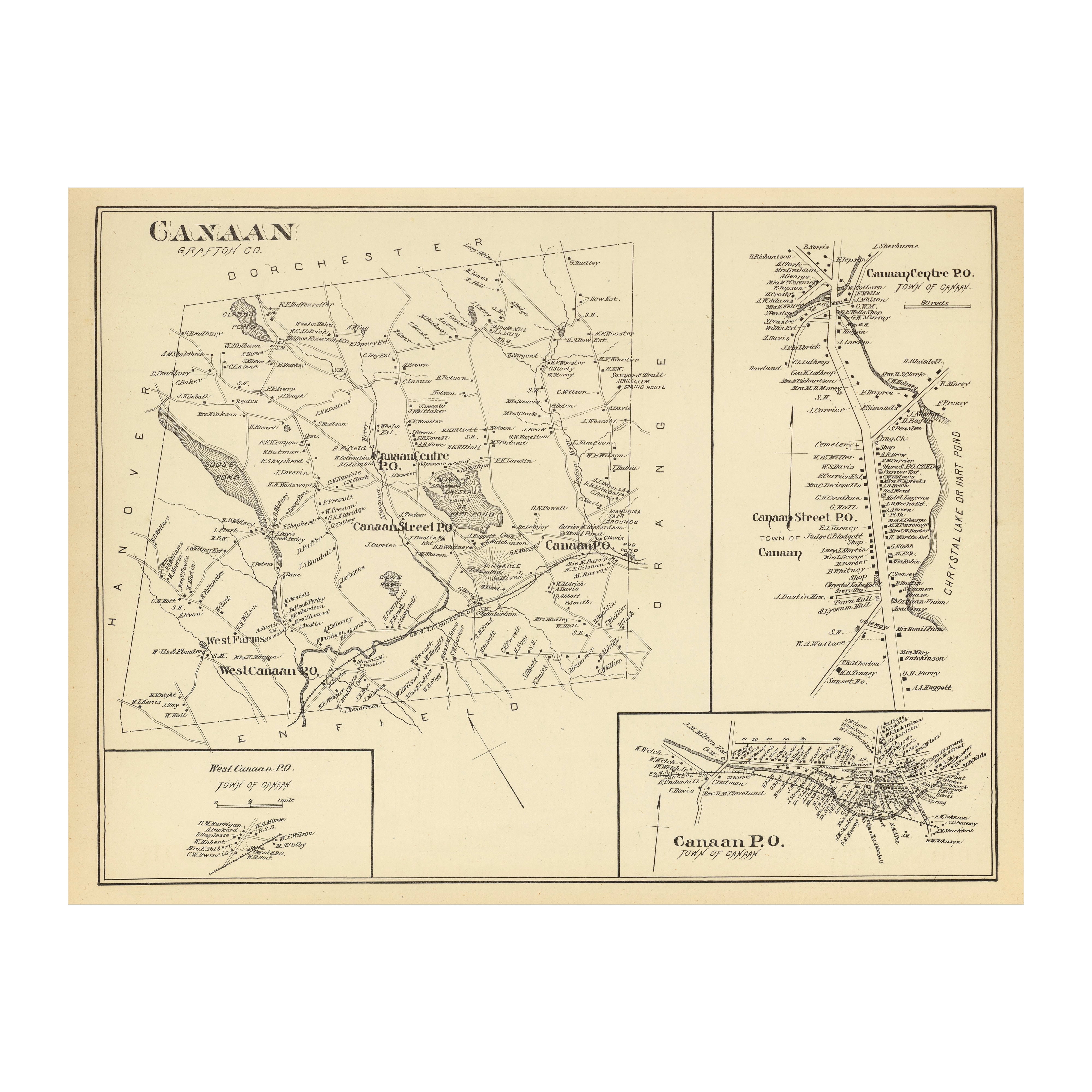 Canaan Art, 1892 Vintage Map of Canaan New Hampshire, NH History Wall ...