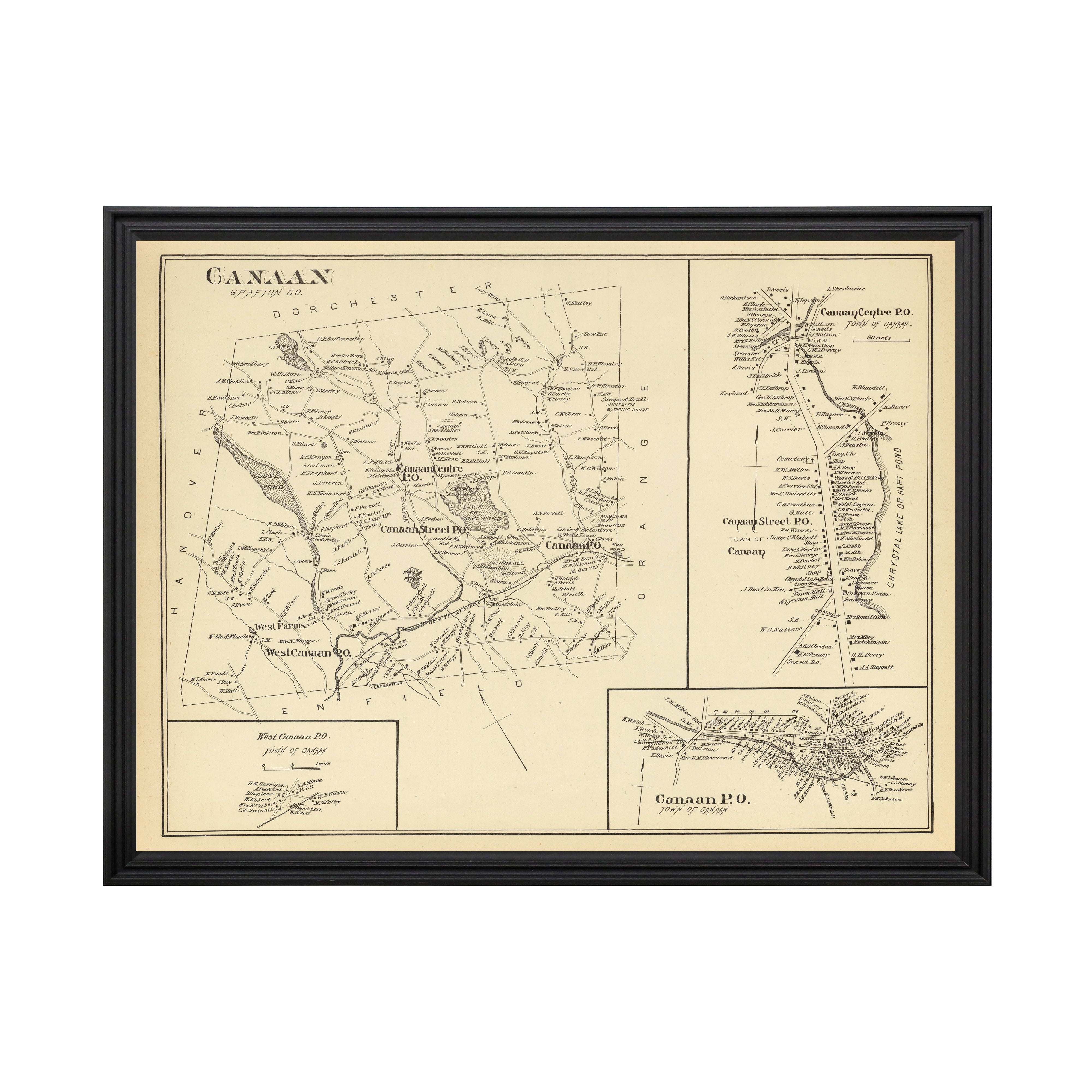 Canaan Art, 1892 Vintage Map of Canaan New Hampshire, NH History Wall ...