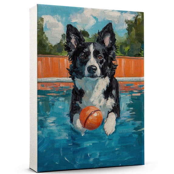 Canaan Dog Stretched Canvas Size 8x12 – Swimming Theme Dog Art for Wall ...