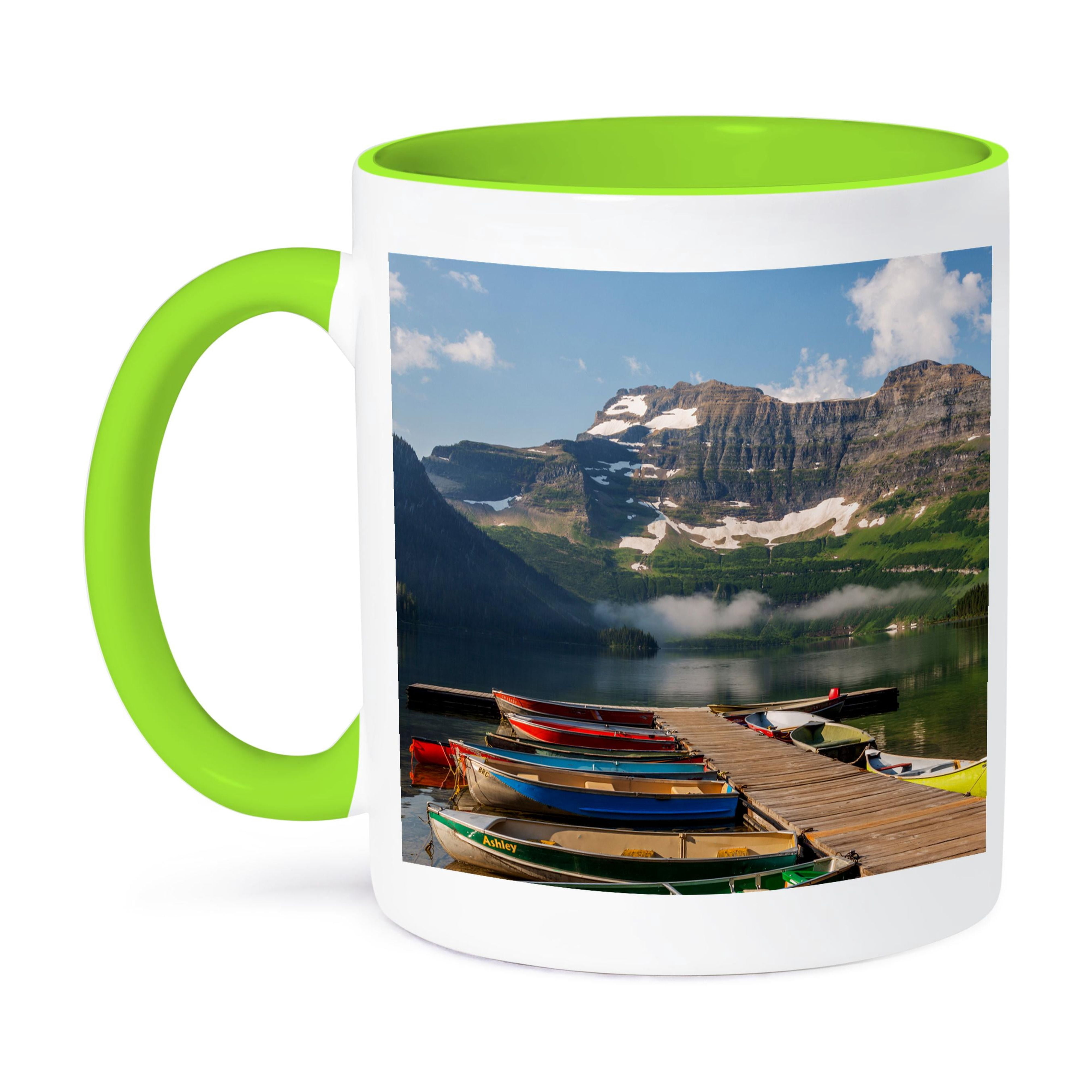 Canada, Alberta, Cameron Lake And Mount Custer, 15oz Two-Tone Green Mug ...