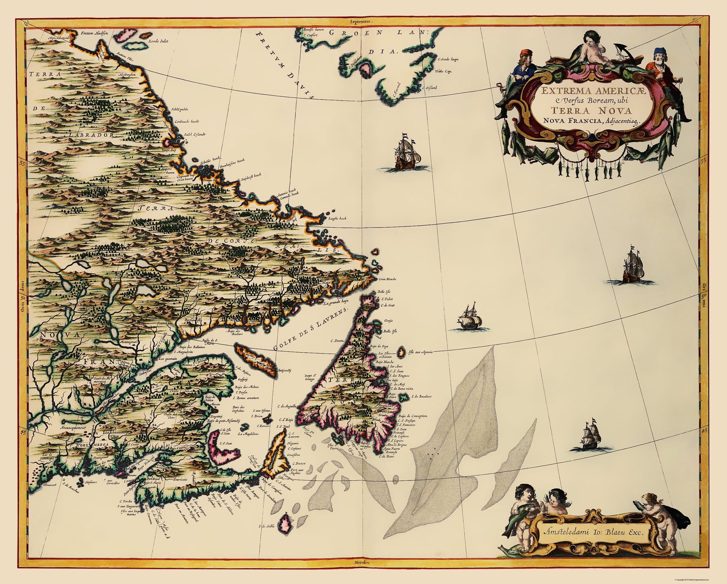 Historic Map - Canada Atlantic Coast - Blaeu 1662 - 23 x 28.61 ...
