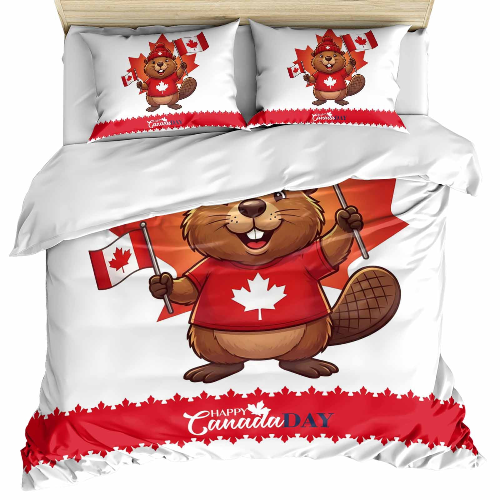 Canada Beavers Bedding 3 Piece Duvet Cover Set Full Size, Modern Chic ...