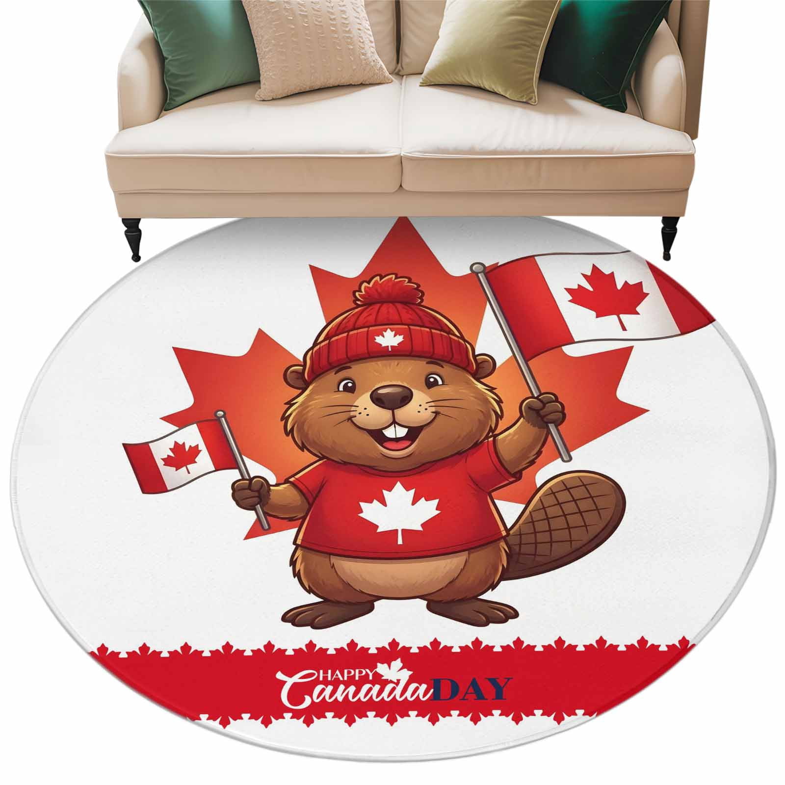 Canada Beavers Round Rug 5ft Washable Circle Kitchen Rugs Non Slip ...