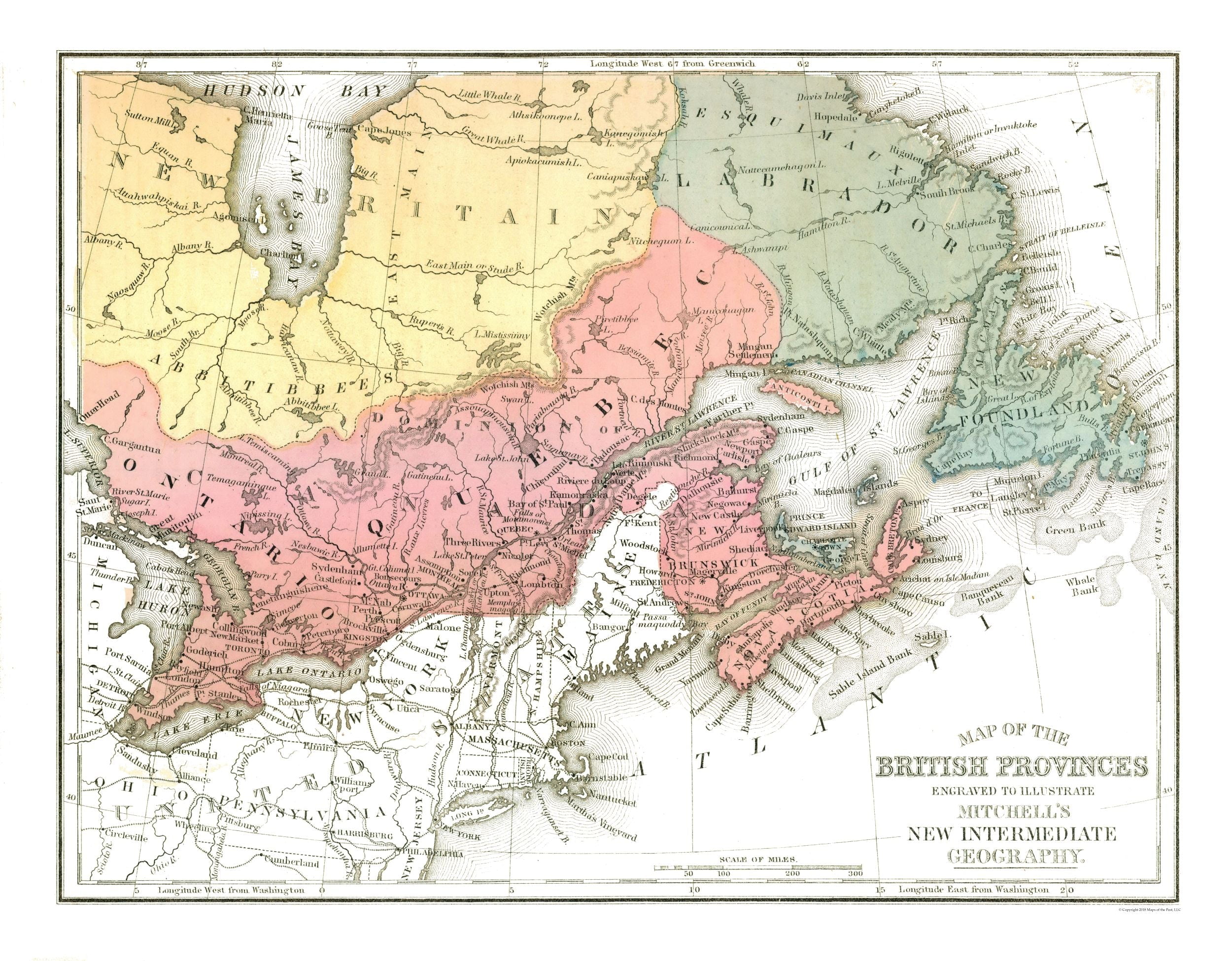 Historic Map - Canada British Provinces - Mitchell 1869 - 29.47 x 23 ...
