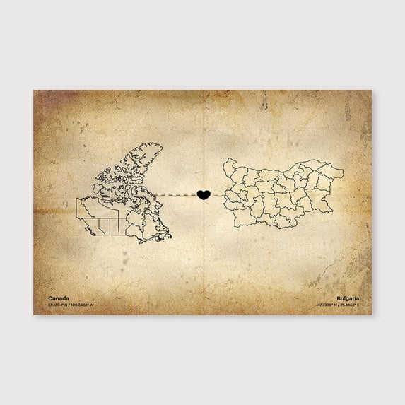 Canada Bulgaria Map Canvas Wall Art 8x12 inch -Canada Bulgaria Map ...