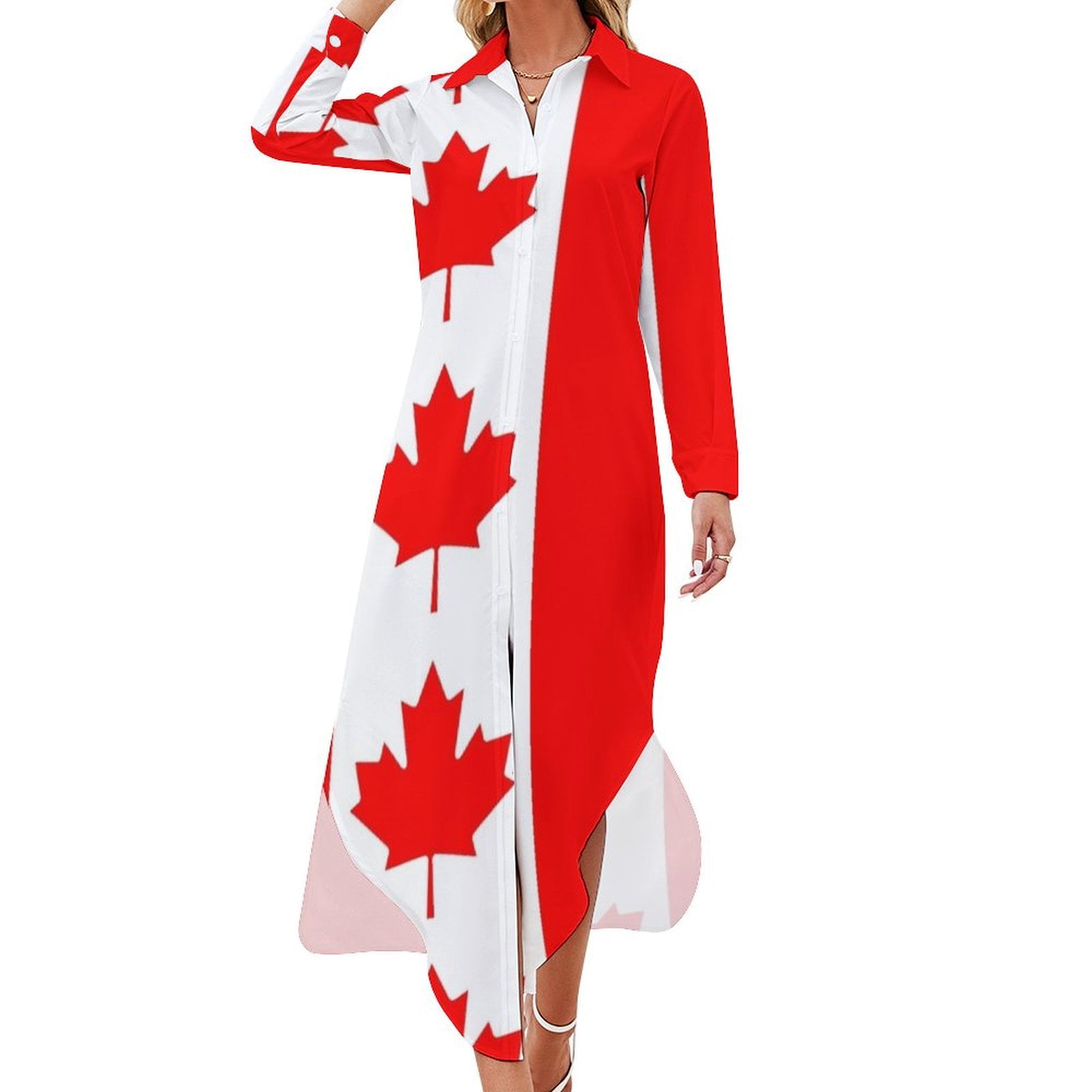 Canada Canadian Flag Long Sleeved Shirt Dress birthday dress for women ...