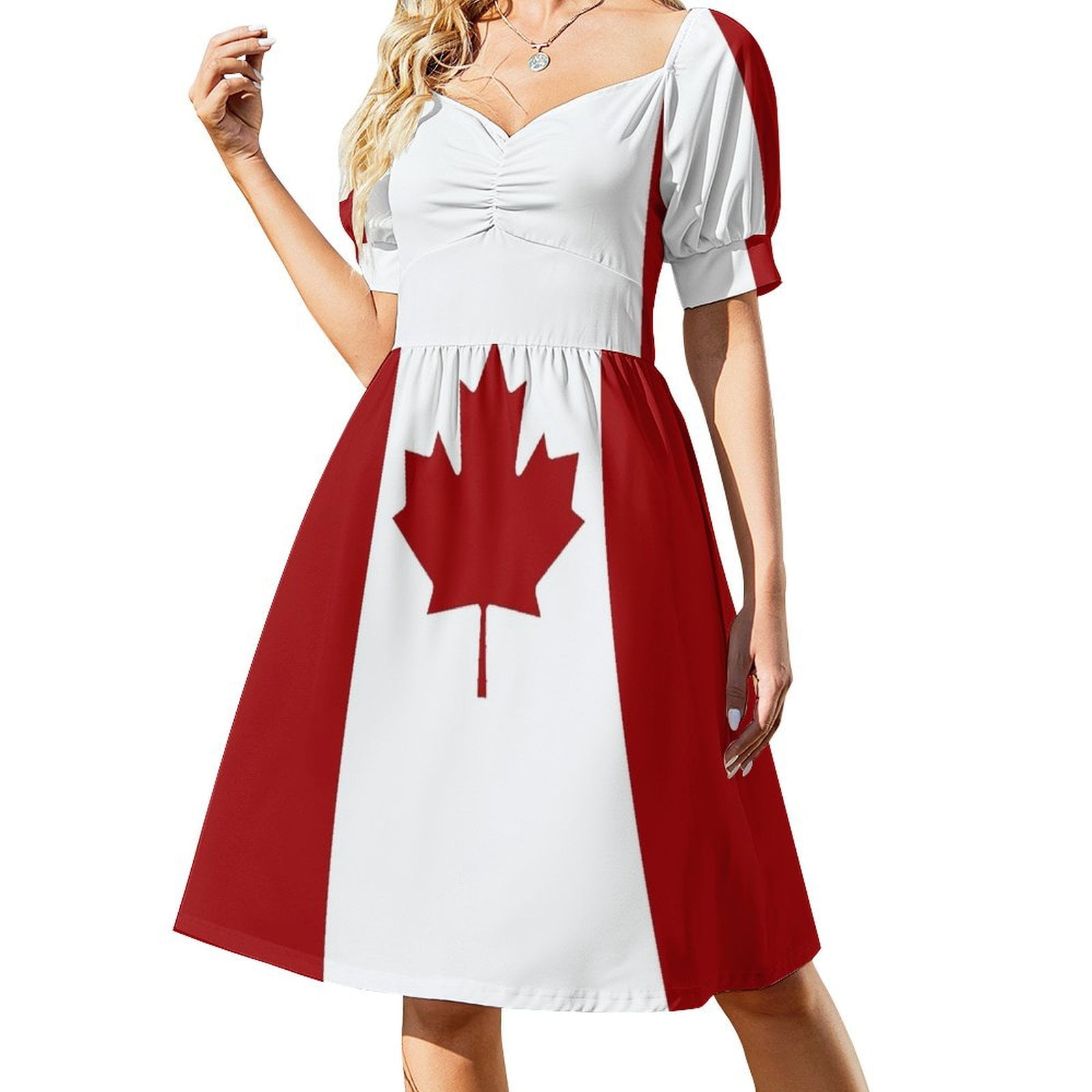 Canada: Canadian Flag (Red White) Short Sleeved Dress Clothing female ...
