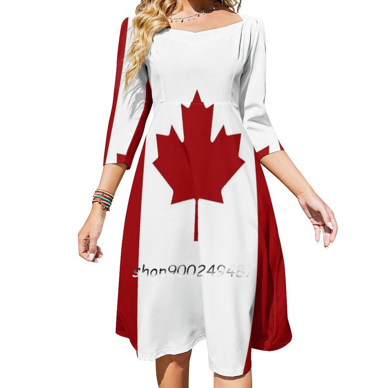 Canada : Canadian Flag ( Red & White ) Square Neck Dress New Plus Size ...