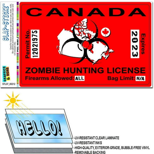 Canada Canadian Zombie Hunting License Permit Red Biohazard Response ...