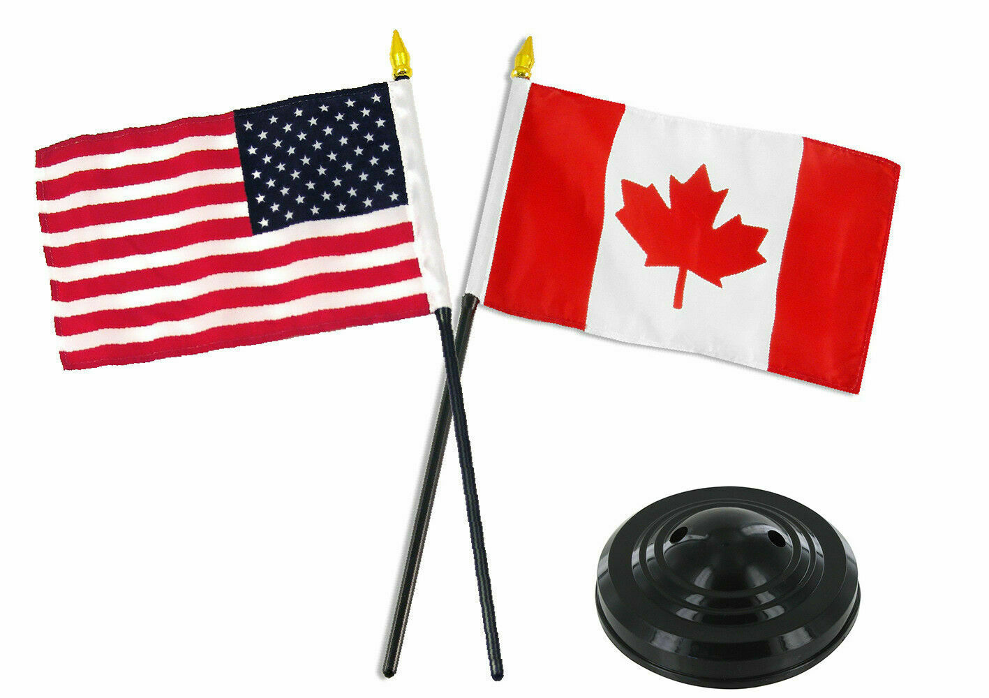 Canada Canadian w/ USA American Flag 4"x6" Desk Set Table Stick Black ...