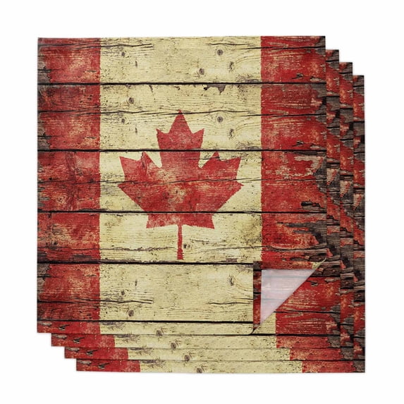 Canada Cloth Napkins, Red Maple Leaf Flag Farmhouse Shabby Wooden Grain ...