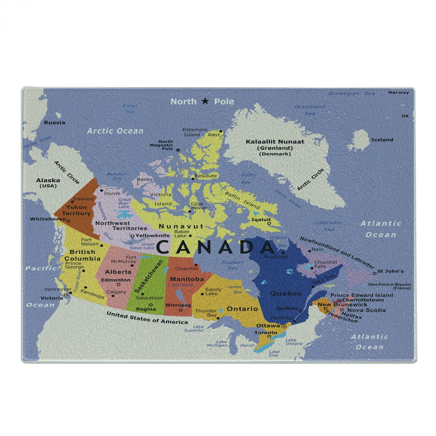 Canada Cutting Board, Detailed Map of Atlantic Ocean North Pole Pacific ...