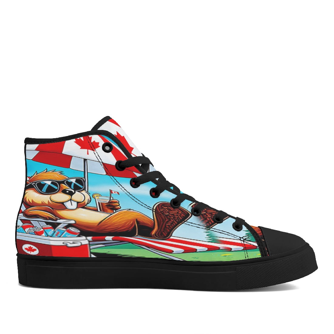 Canada Day Funny Beaver Chilling Out High Top Canvas Shoes Sneakers ...