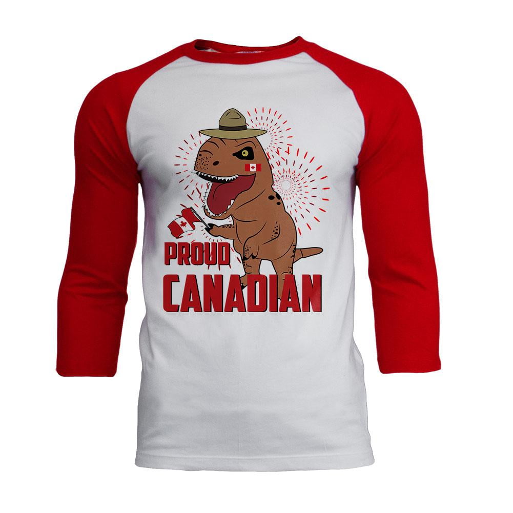 Canada Day Proud Canadian T-Rex Mens Soft Raglan T Shirt White-Red 2XL ...
