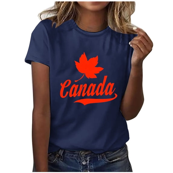 Canada Day T-Shirts for Women Canada Letter Graphic Short Sleeve Top ...
