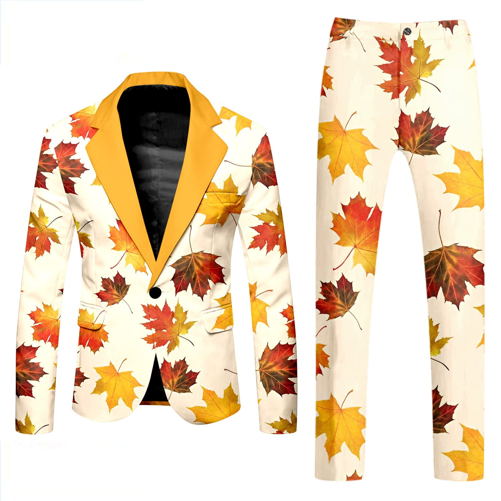 Canada Day Tuxedo Suits for Men 2 Piece Maple Leaf Printed Lapel V Neck ...