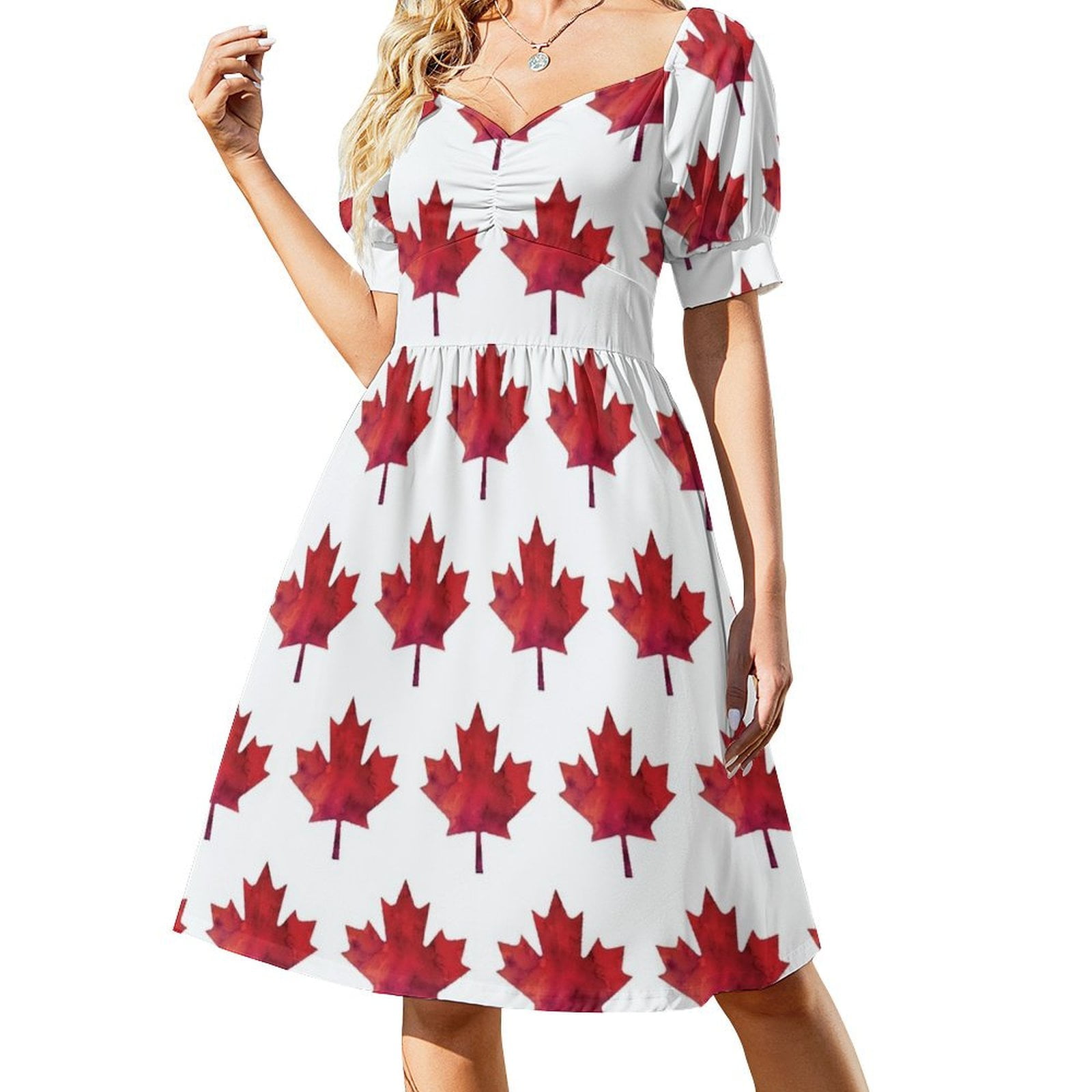 Canada Day Watercolour Maple Leaf Pattern Short Sleeved Dress dresses ...