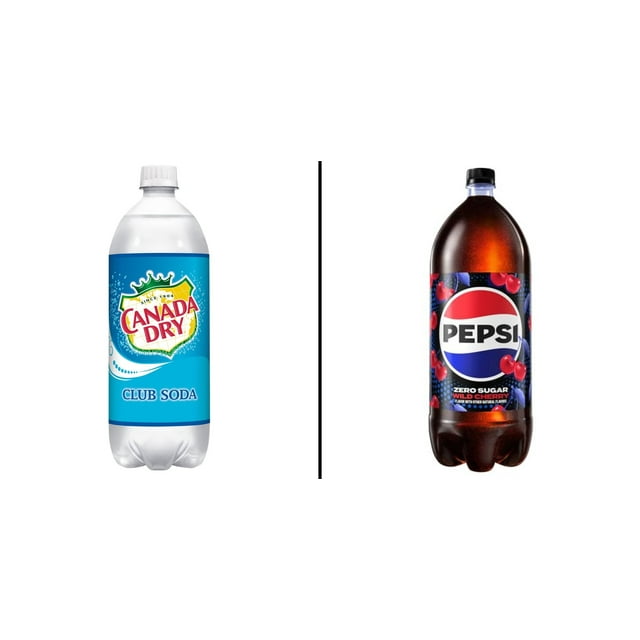 Canada Dry Club Soda 1 Liter Bottle & Pepsi Zero Sugar Wild Cherry 2 ...