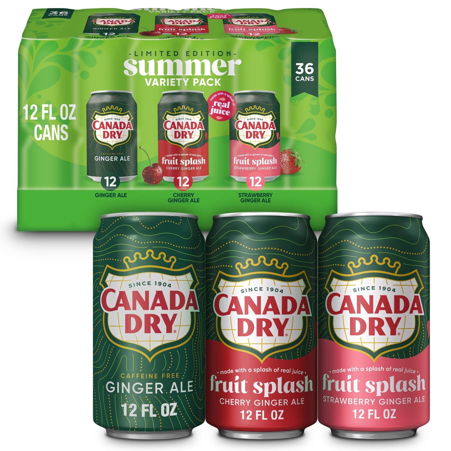 Canada Dry Ginger Ale Soda Summer Variety Pack, 12 fl oz Cans, 36 Pack ...