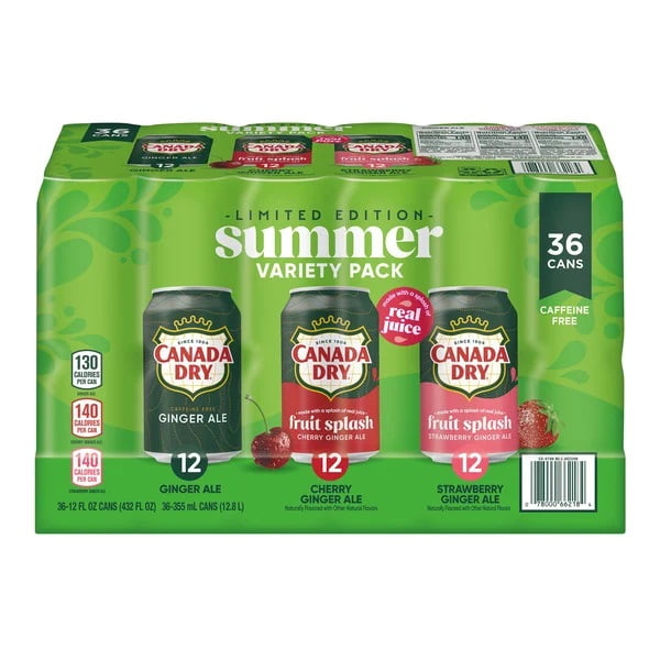 Canada Dry Ginger Ale Variety Pack, 36 Cans, Cherry and Strawberry ...