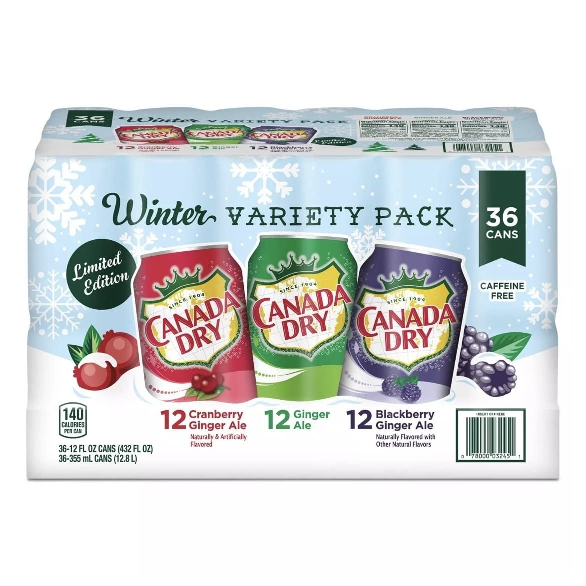 Canada Dry Winter Variety Pack, Cranberry Flavored Ginger Ale, 12 Ounce ...
