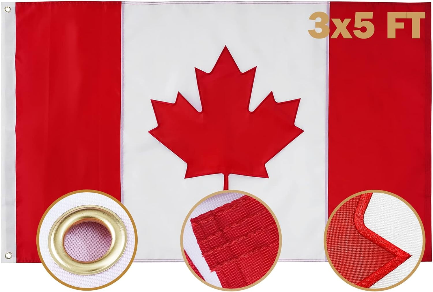 Canada Flag Canadian Outdoor Flag 3X5 Sewn Stripes Large Flags Heavy ...
