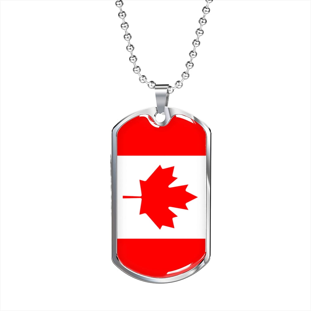 Canada Flag Dog Tag Necklace Stainless Steel or 18k Gold Dog Tag 24 ...