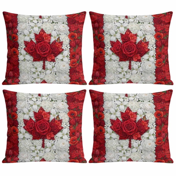 Canada Flag Floral Throw Pillow Covers 16 x 16 Inch Pillow Covers Set ...