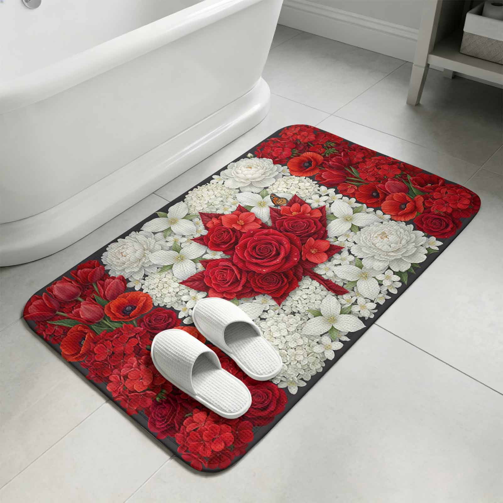 Canada Flag Floral Washable Area Rugs for Living Room Bedroom, Large ...