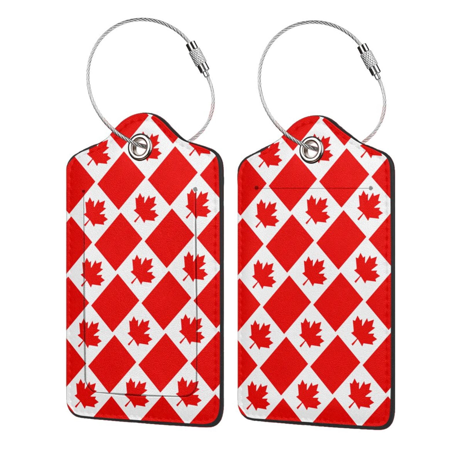 Canada Flag Leather Luggage Tags with Full Privacy Cover Stainless ...
