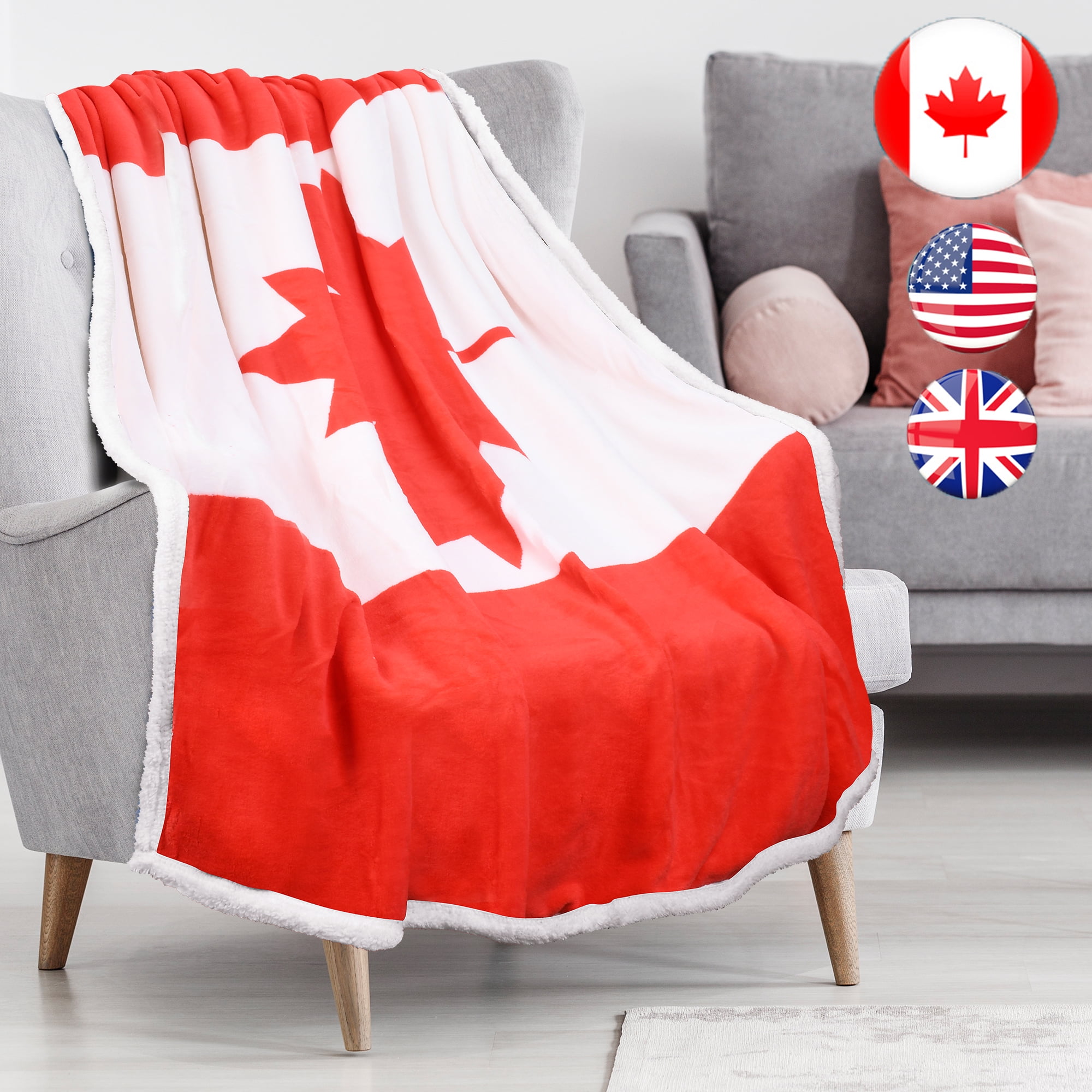 Canada Flag Sherpa Throw Blanket Polar Fleece, Super Cozy Warm TV ...