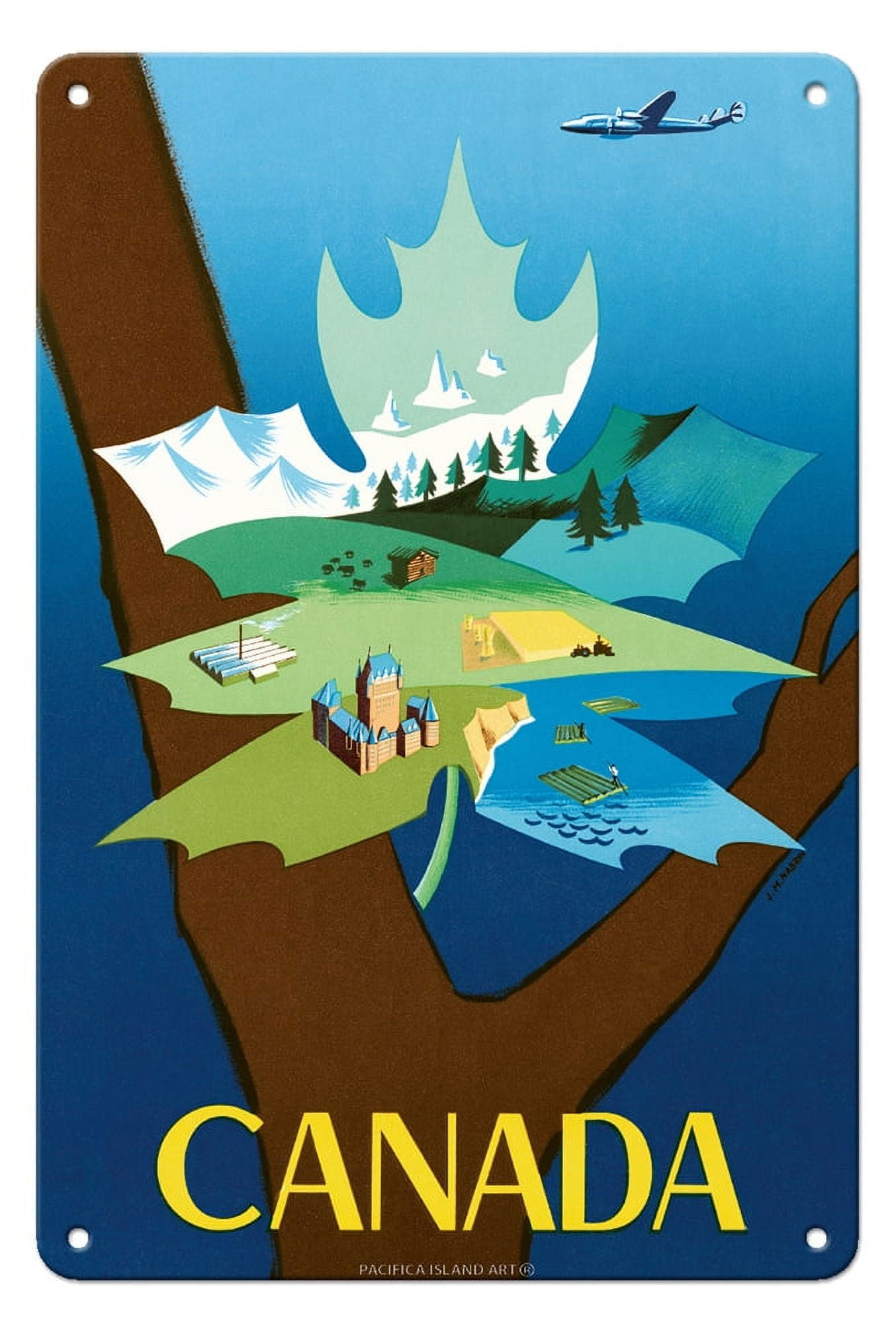 Canada - Maple Leaf Landscape - Vintage Airline Travel Poster by Jean ...