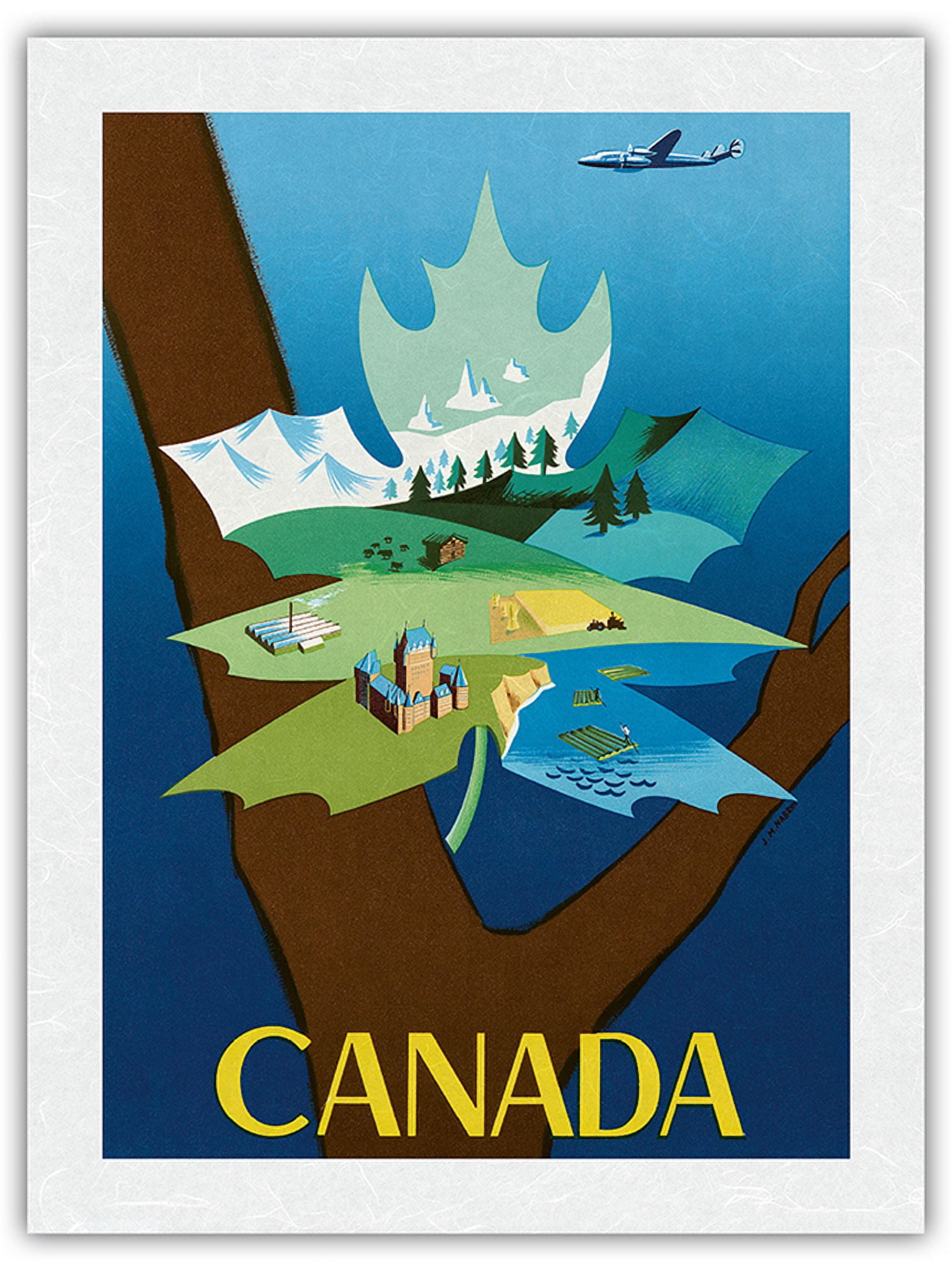 Canada - Maple Leaf Landscape - Vintage Airline Travel Poster by Jean ...