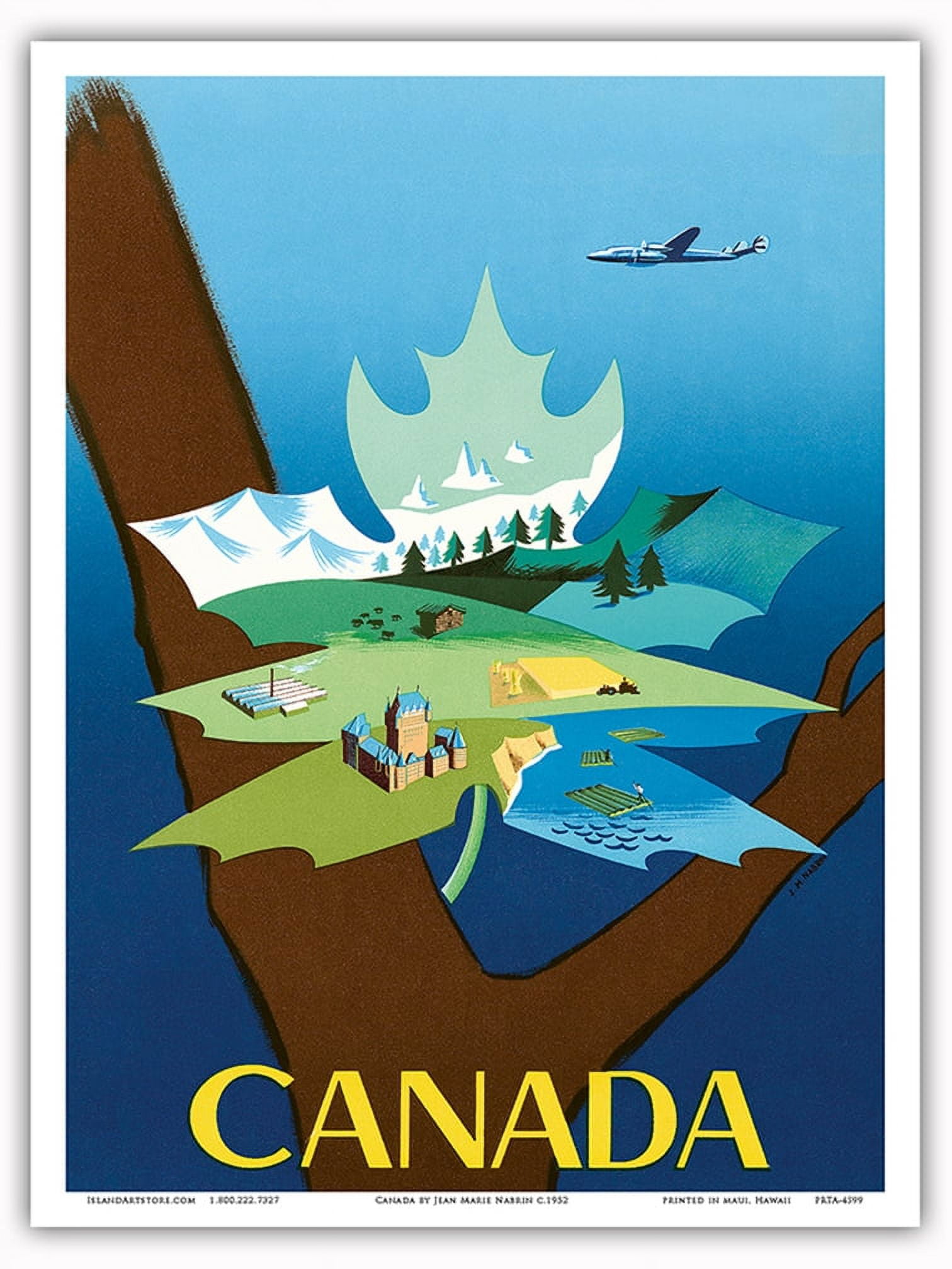 Canada - Maple Leaf Landscape - Vintage Airline Travel Poster by Jean ...