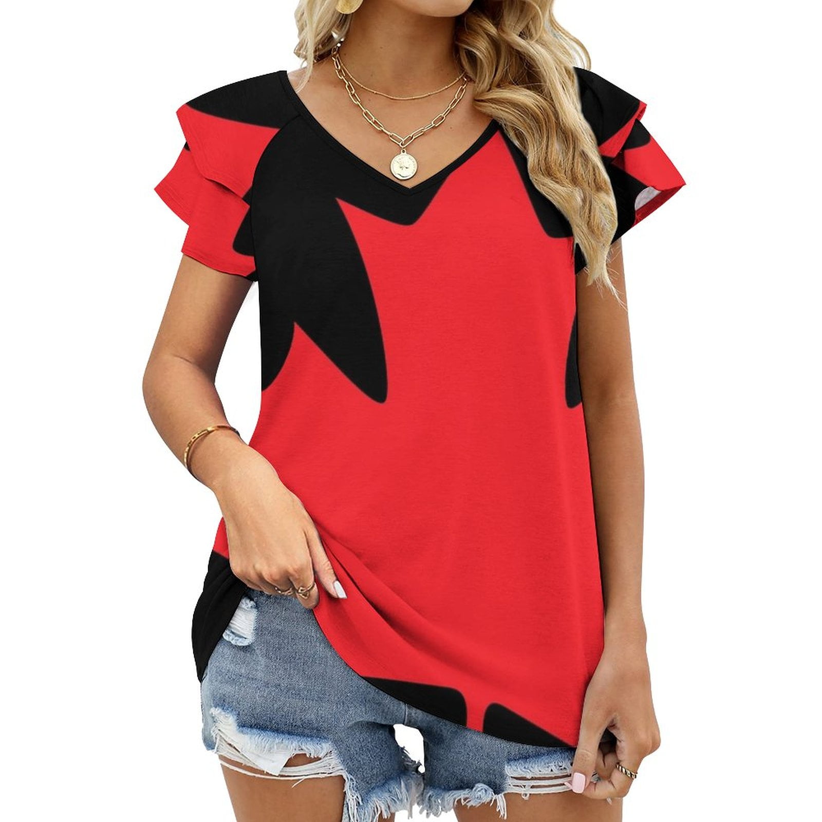 Canada-Maple Leaf ( Red ) Lotus Leaf Neck T-Shirt Long Sleeve Women'S T ...