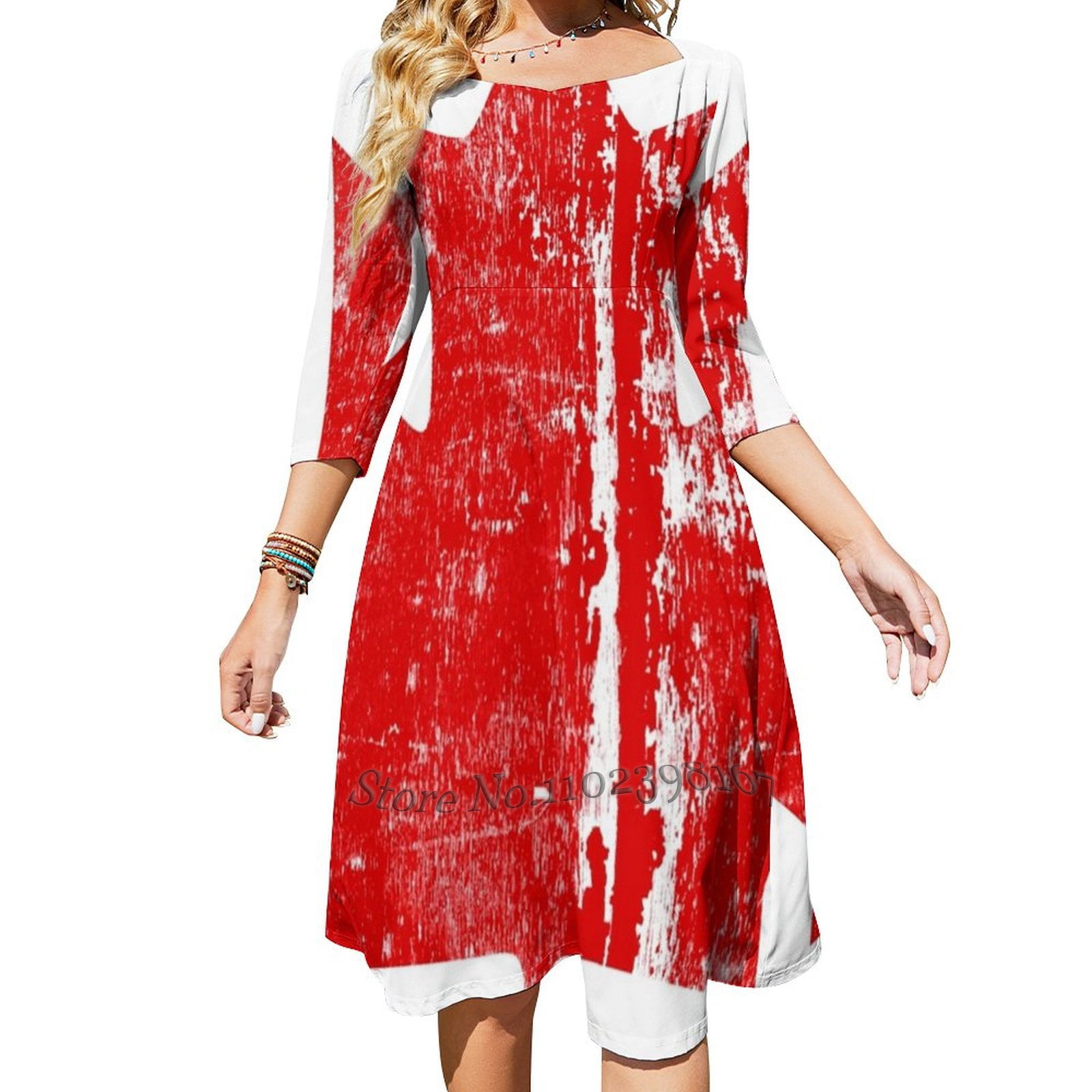 Canada-Maple Leaf Woodcut Grunge Square Neck Dress Sweet Summer Dress ...