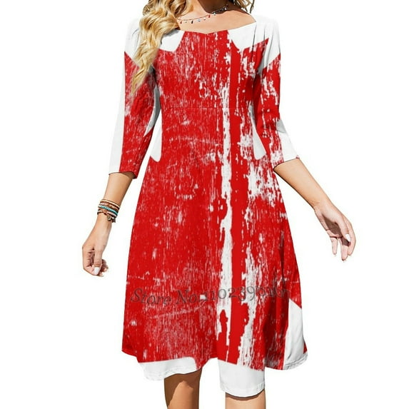 Canada-Maple Leaf Woodcut Grunge Square Neck Dress Sweet Summer Dress ...
