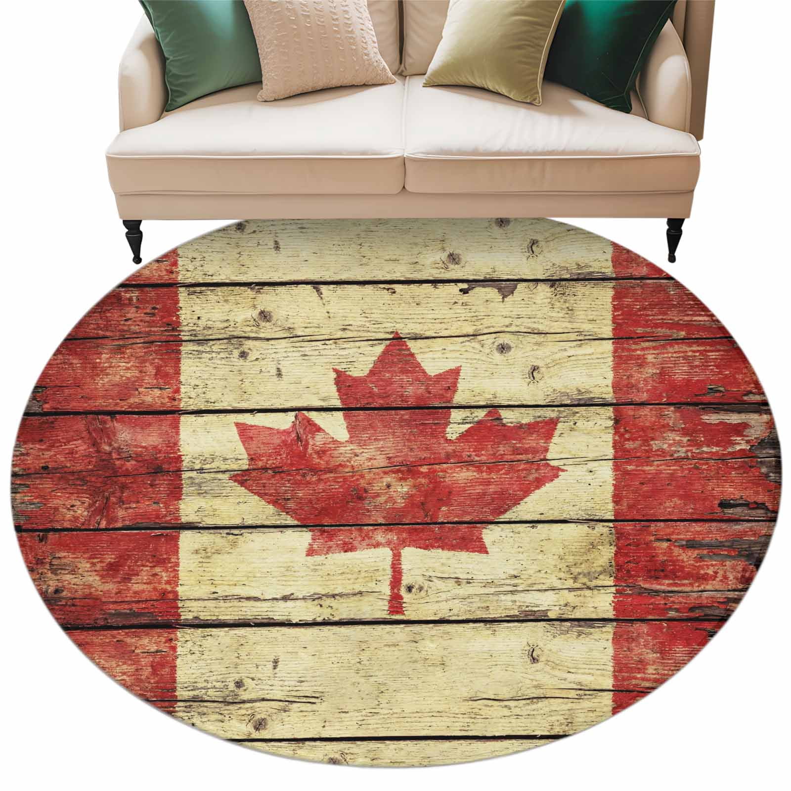 Canada Round Area Rugs Collection 7', Red Maple Leaf Flag Farmhouse ...