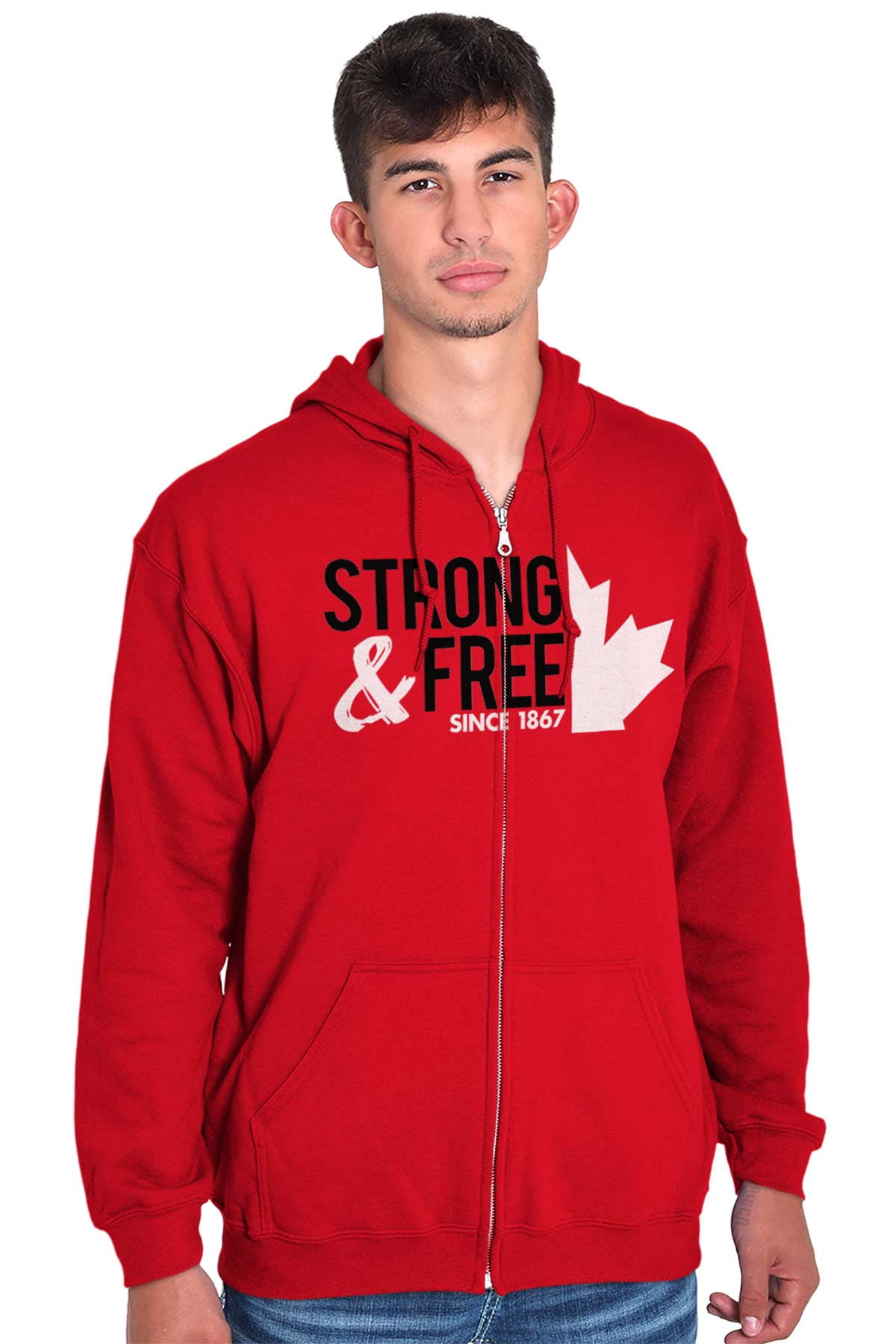 Canada Strong And Free Maple Leaf Zip Up Hoodie Men's Women's Brisco ...
