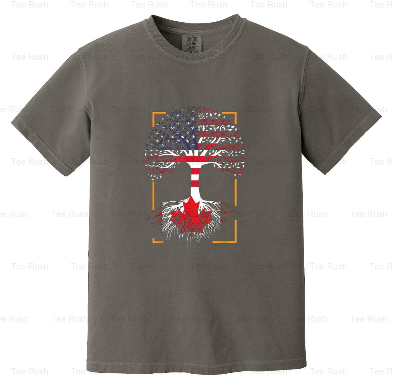 Canada USA American Flag Canadian Roots Tree, 4th July, Heritage, Gift, Comfort Color T-Shirt ...