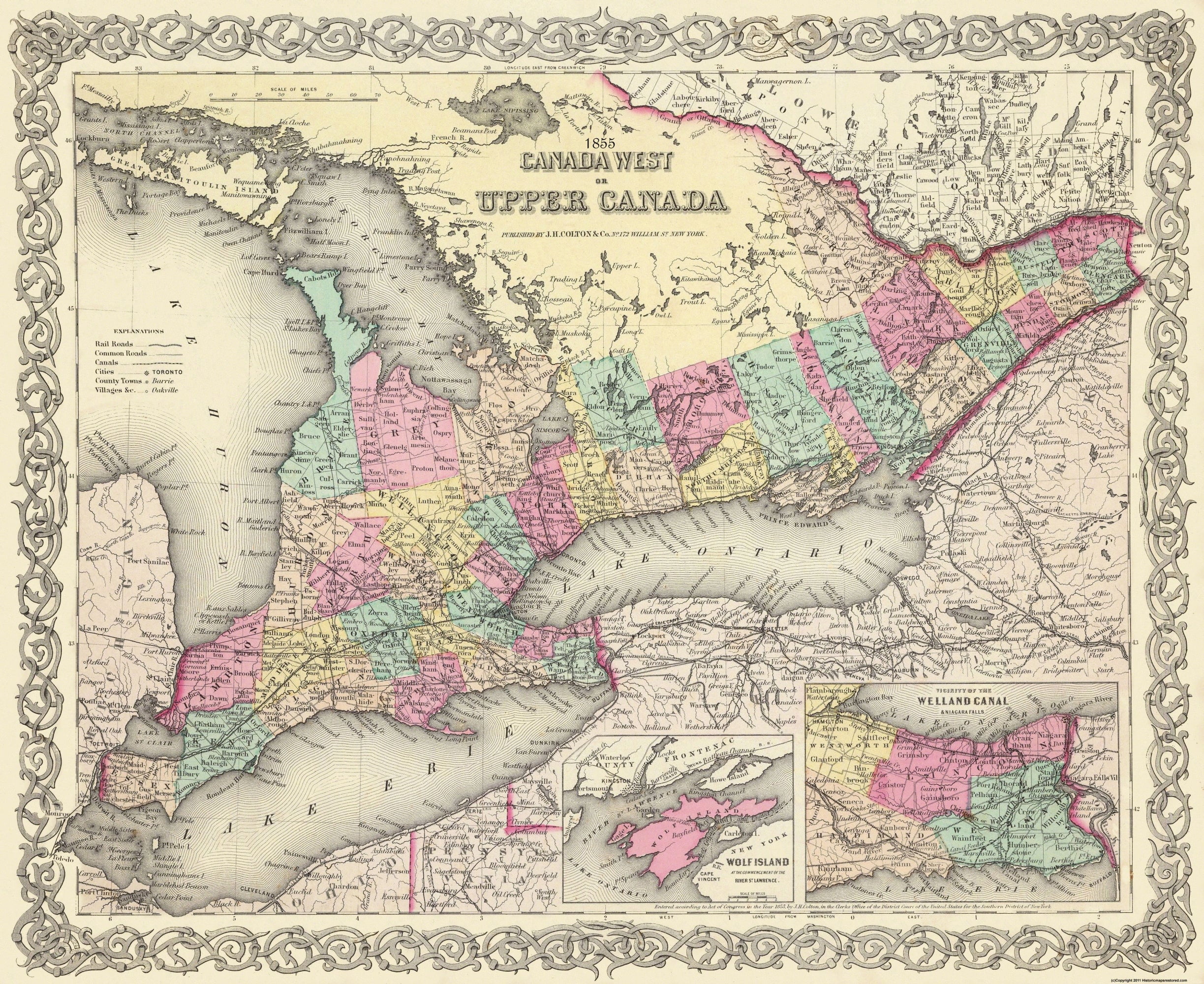 Historic Map - Canada Upper - Colton 1855 - 28.13 x 23 - Vintage Wall ...