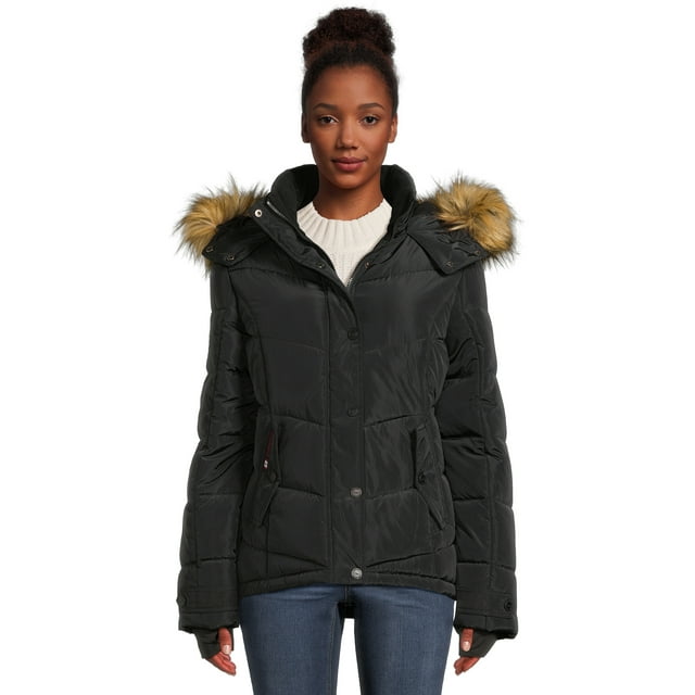 Canada Weather Gear Women's Classic Puffer Jacket with Faux Fur Trim ...