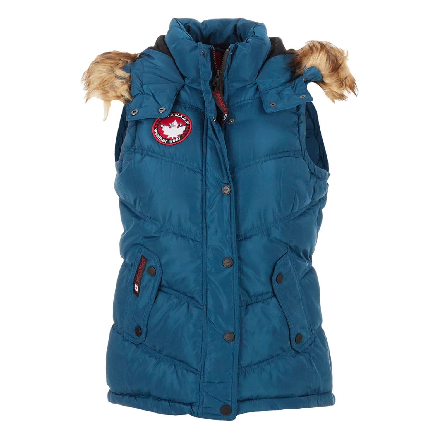 Canada Weather Gear Women's Puffer Vest with Faux Fur Trim Hood ...