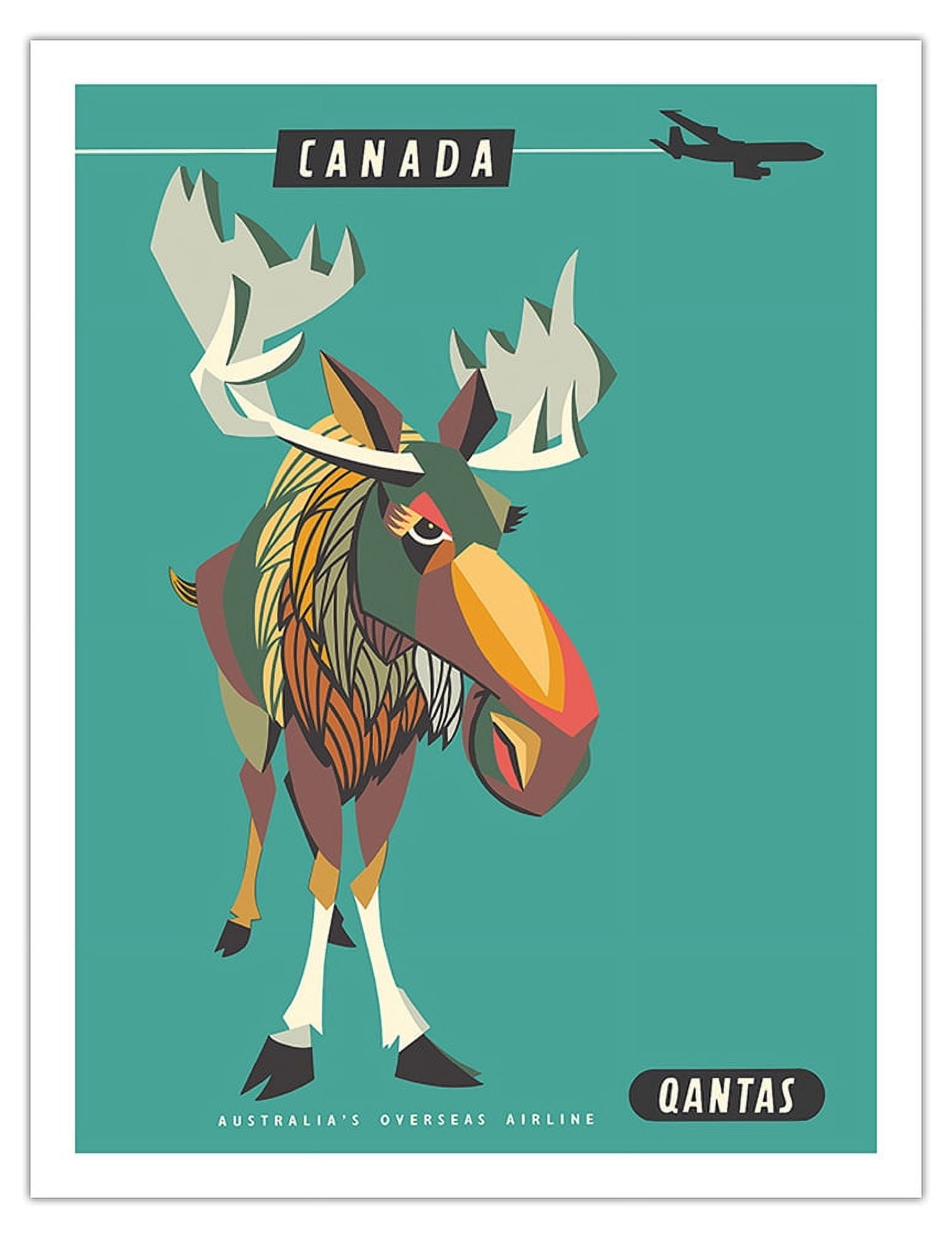 Canada Wild Canadian Bull Moose Qantas Airways Vintage Airline Travel Poster By Harry
