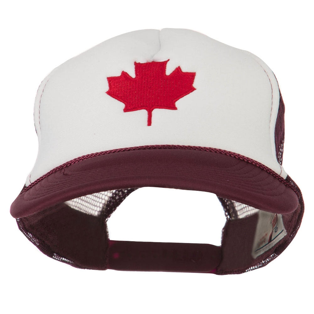 Canada's Maple Leaf Embroidered Foam Front Mesh Back Cap - Maroon White ...